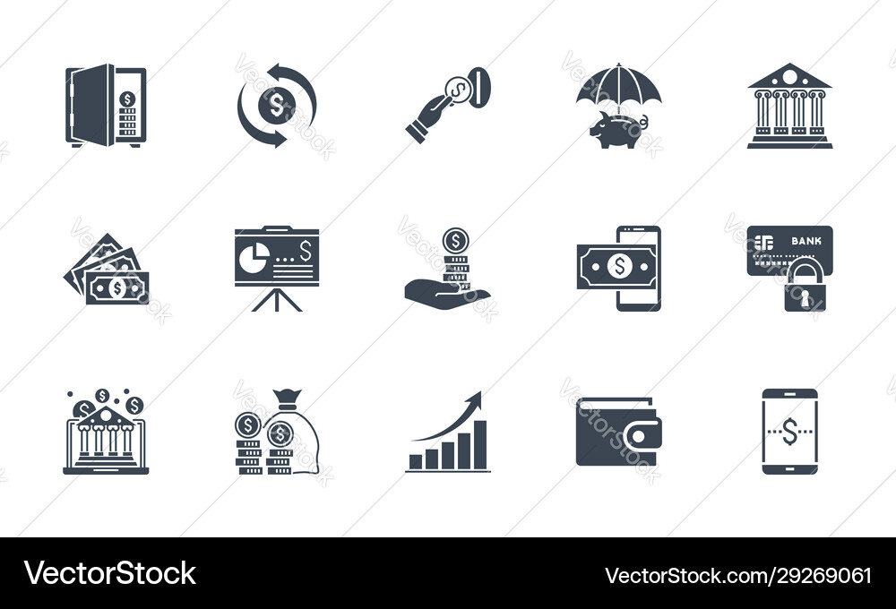 Banking icons set related glyph Royalty Free Vector Image