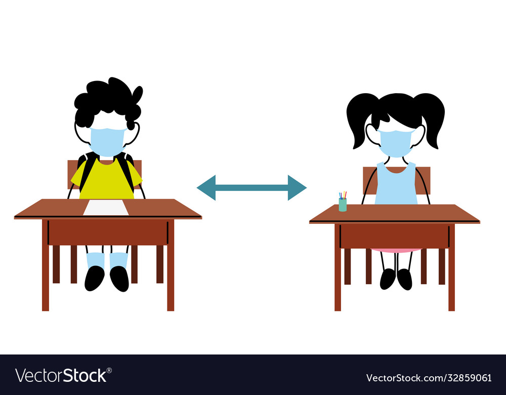 Children keeping social distance in school Vector Image