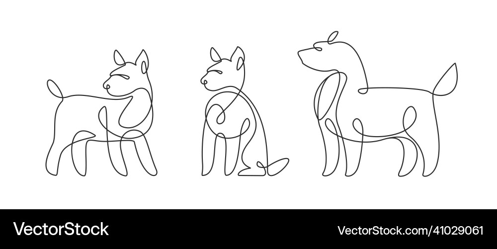 Dog set in modern one line style continuous line Vector Image
