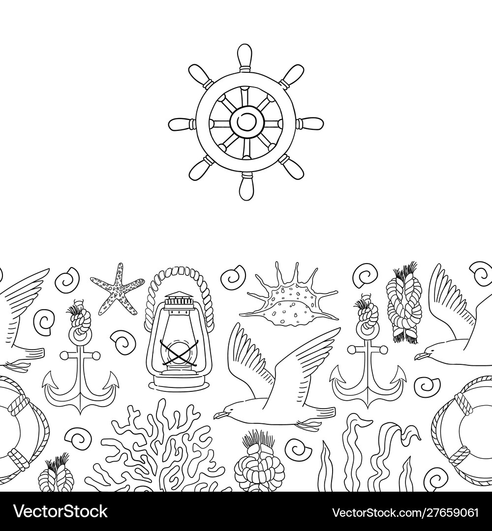 Sea banner hand draw sketch Royalty Free Vector Image