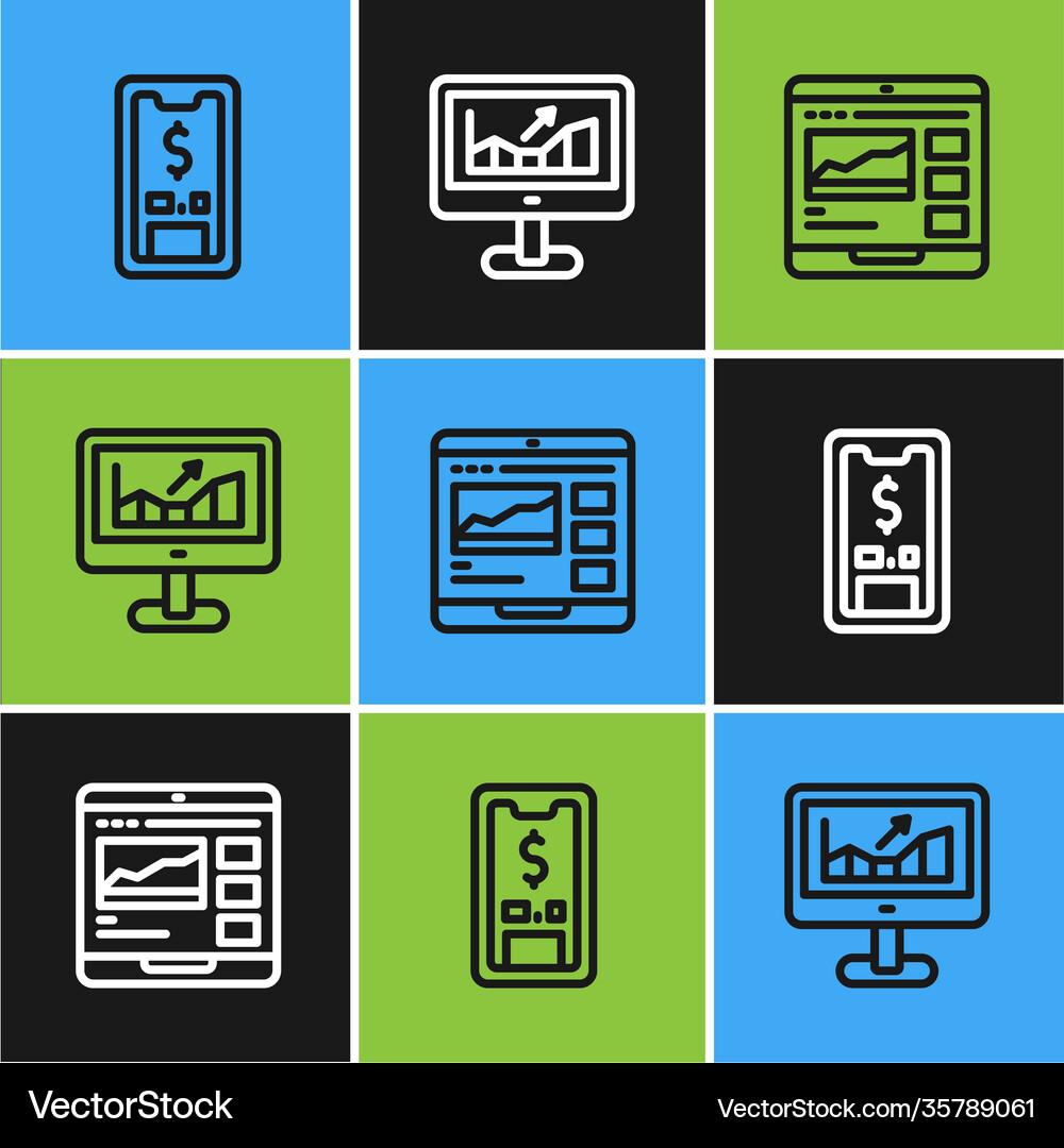 Set line mobile with dollar trading courses Vector Image