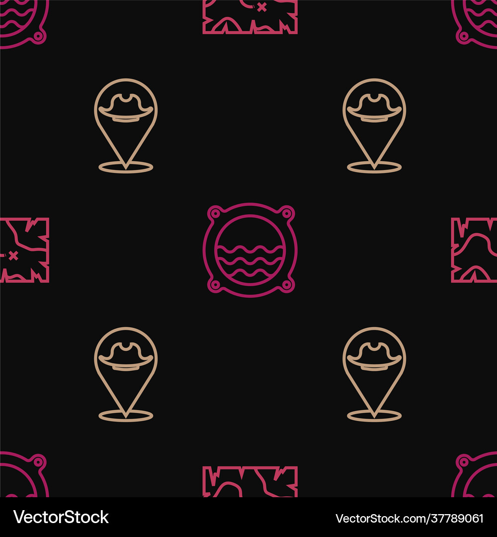 Set line pirate treasure map location pirate Vector Image