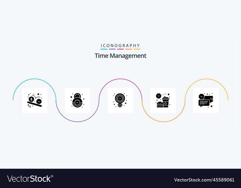 Time management glyph 5 icon pack including food Vector Image