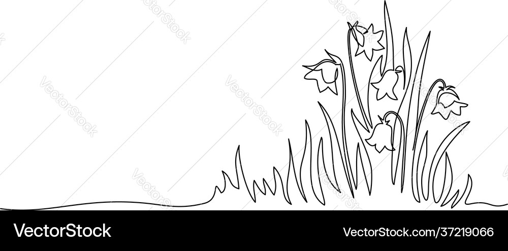 Abstract meadow line with grass and flowers Vector Image