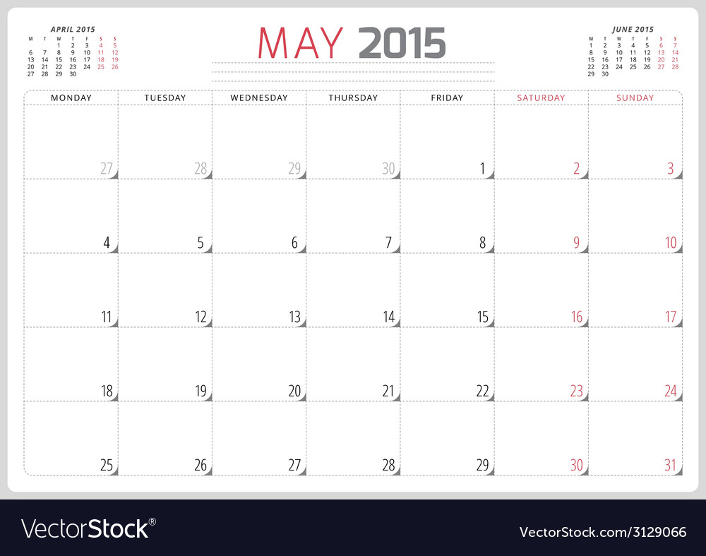Calendar planner 2015 template week starts monday Vector Image