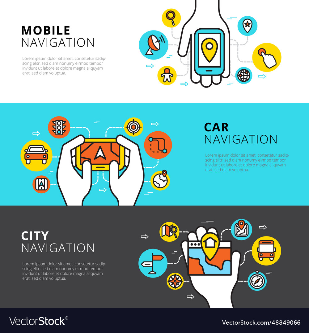 Flat navigation banners Royalty Free Vector Image