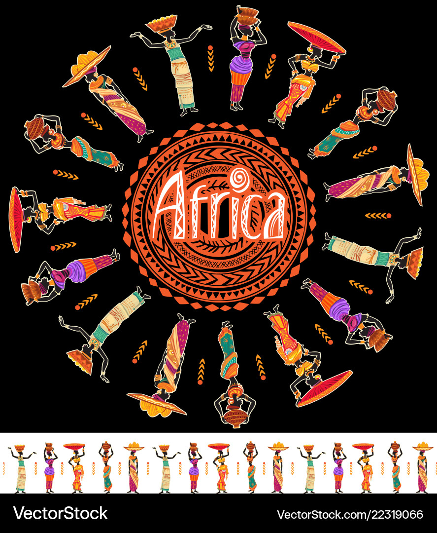 Pattern seamless brushes with women in tribal Vector Image