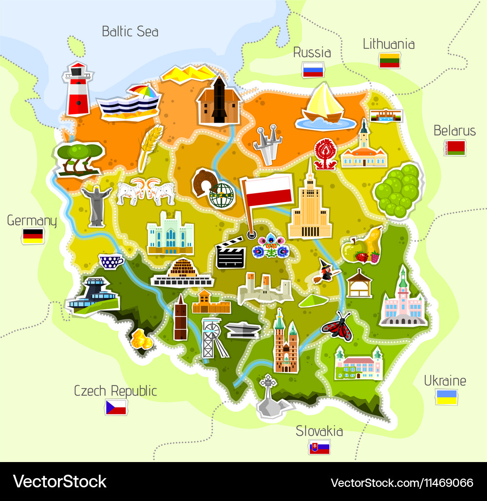 Poland Map - Landmarks & Cities Royalty Free Vector