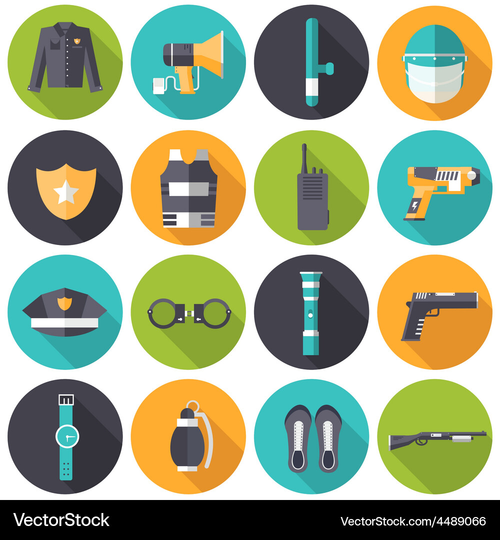 Police uniform and set protection icons Royalty Free Vector