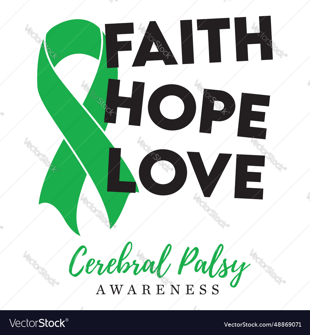 Cerebral palsy awareness green ribbon american Vector Image