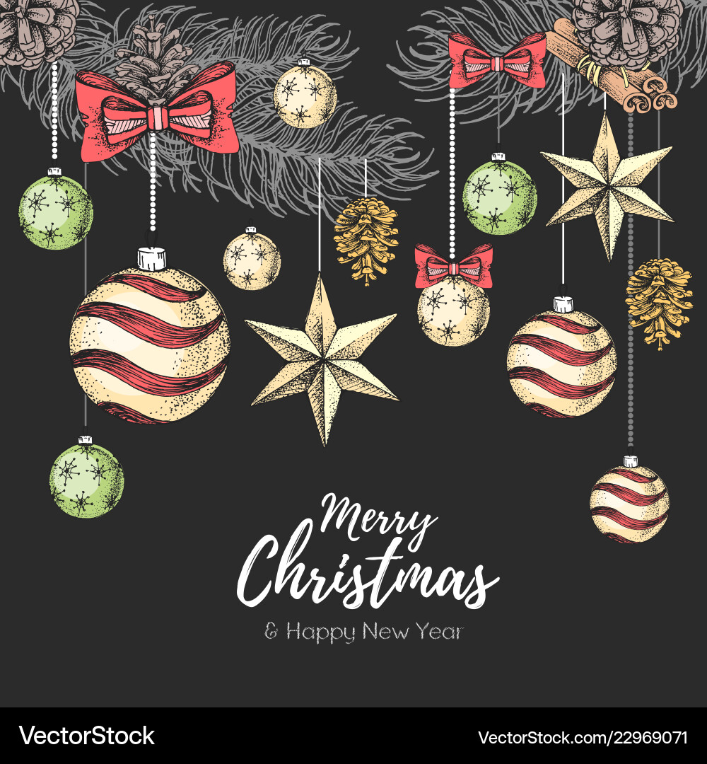 Christmas holiday hand drawing poster Royalty Free Vector