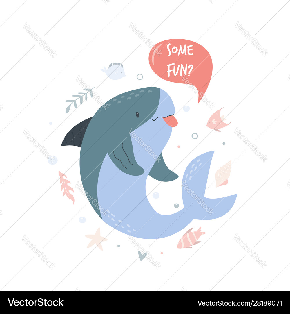 Cute shark design poster with adorable character Vector Image