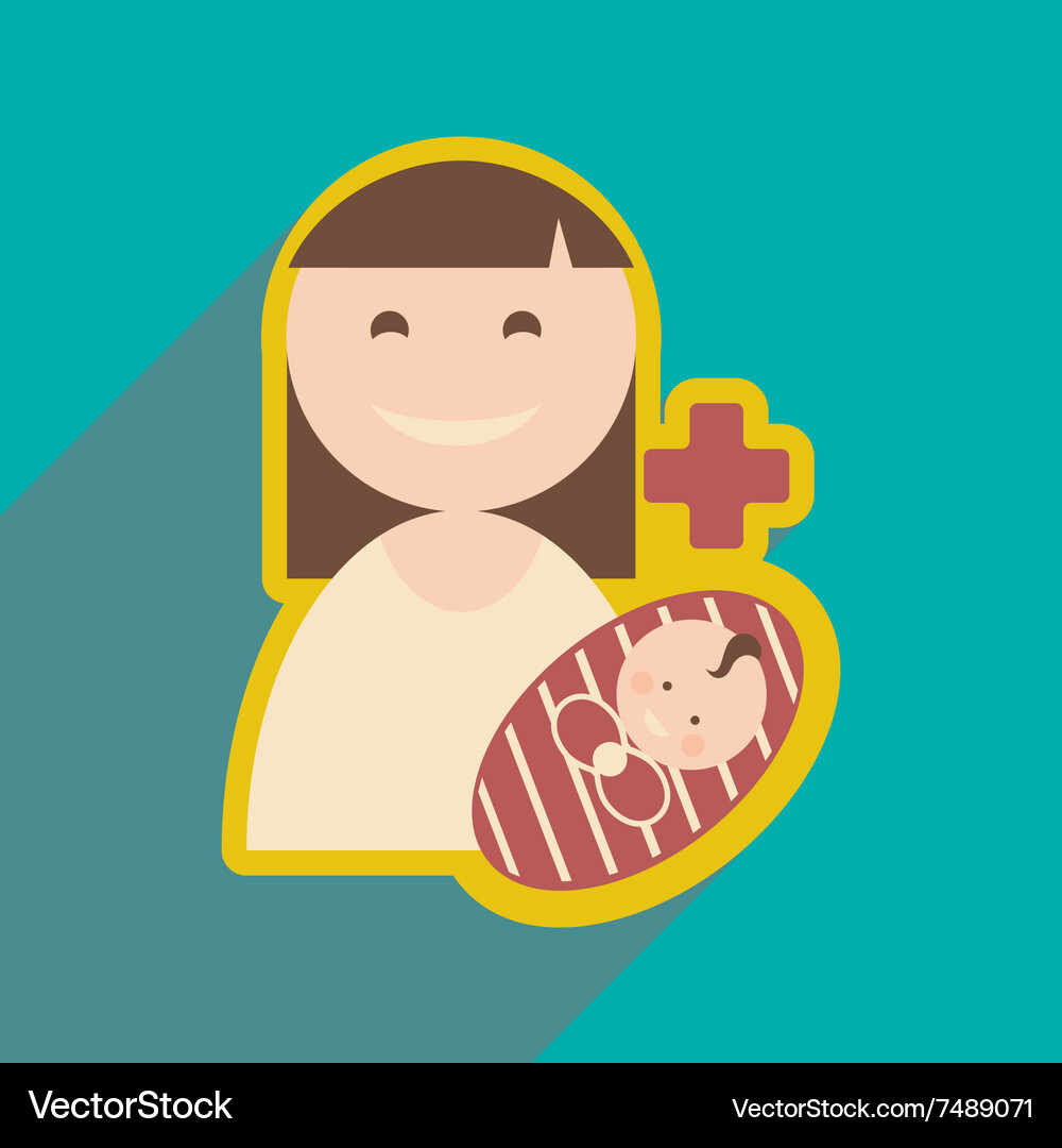 Modern flat icon with long shadow mother and child