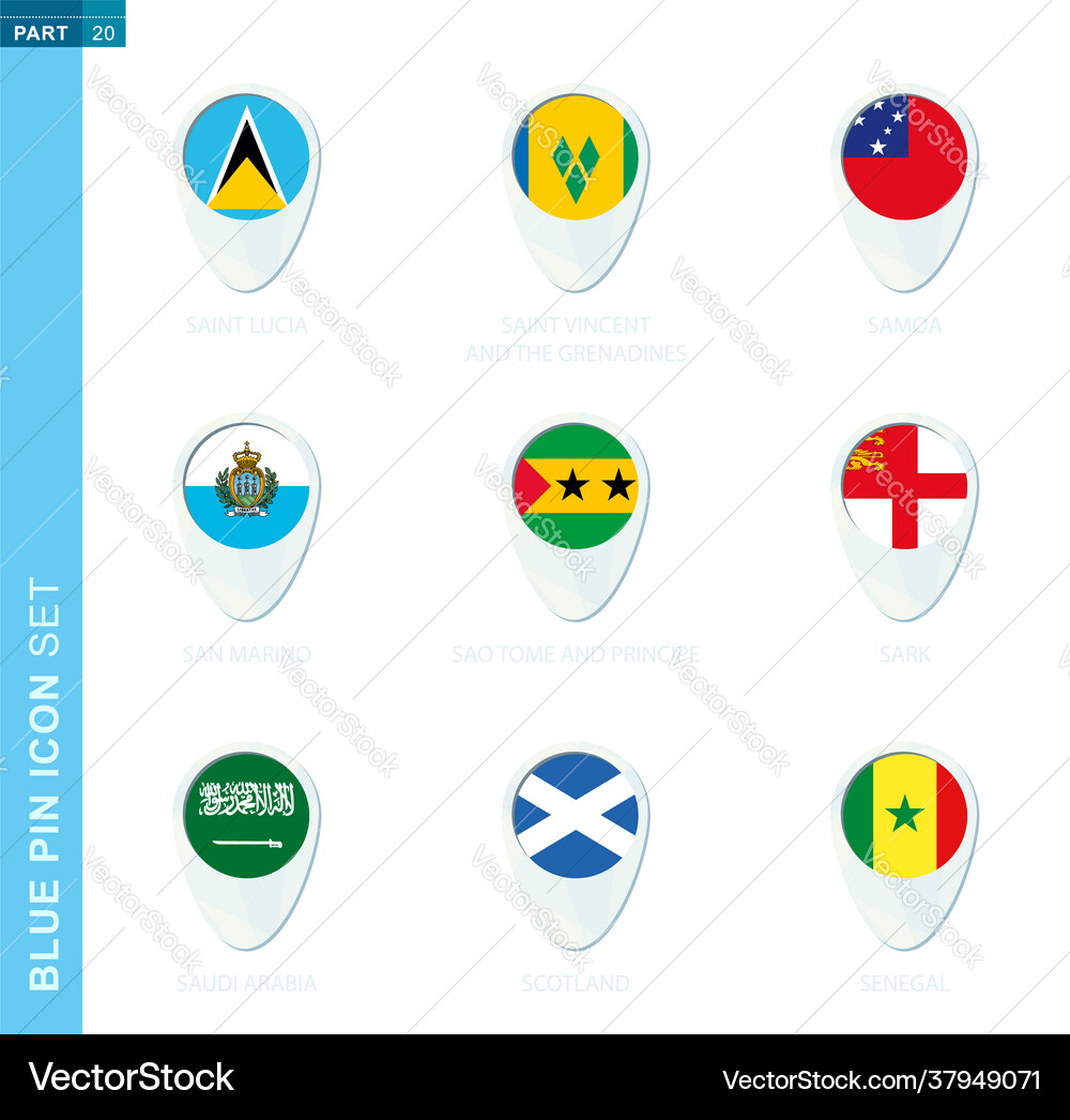 Pin flag set map location icon in blue colors Vector Image