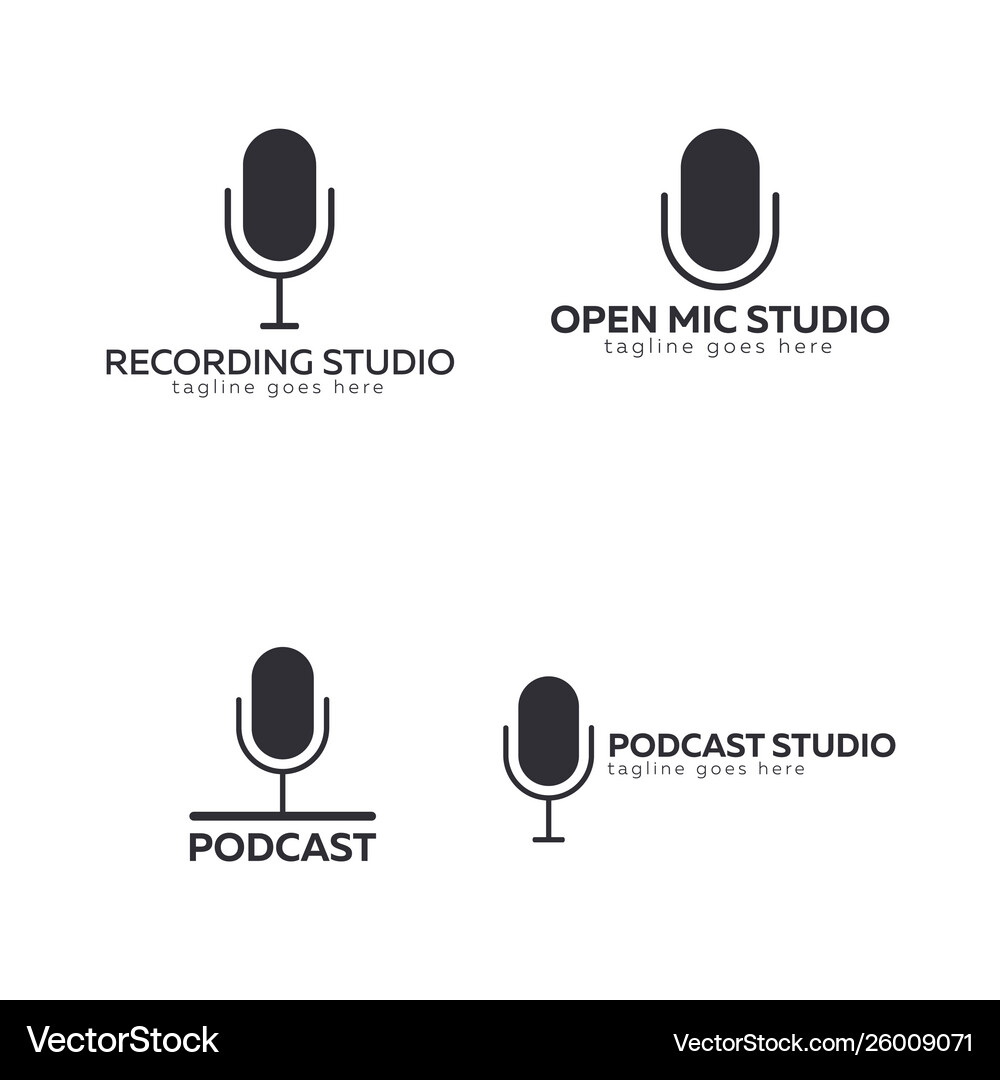 Set mic logos for radio or podcast studio Vector Image