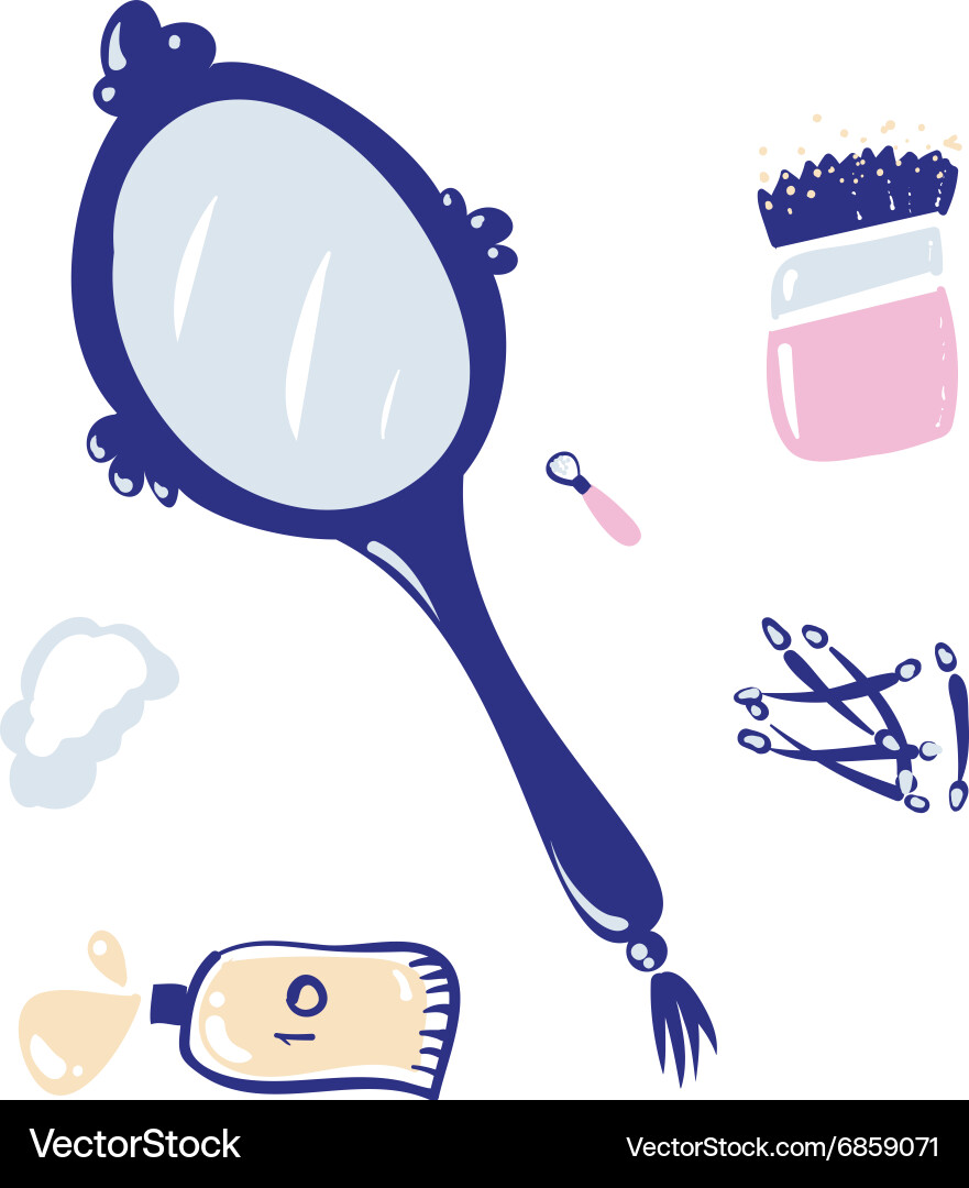 Vintage blue hand mirror isolated on white icon Vector Image