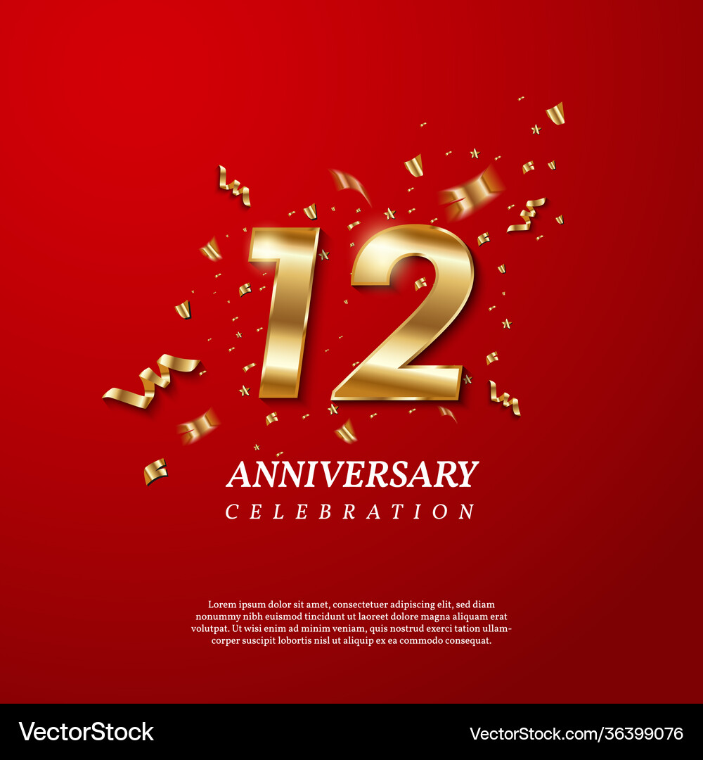 12th anniversary celebration golden number 12 Vector Image