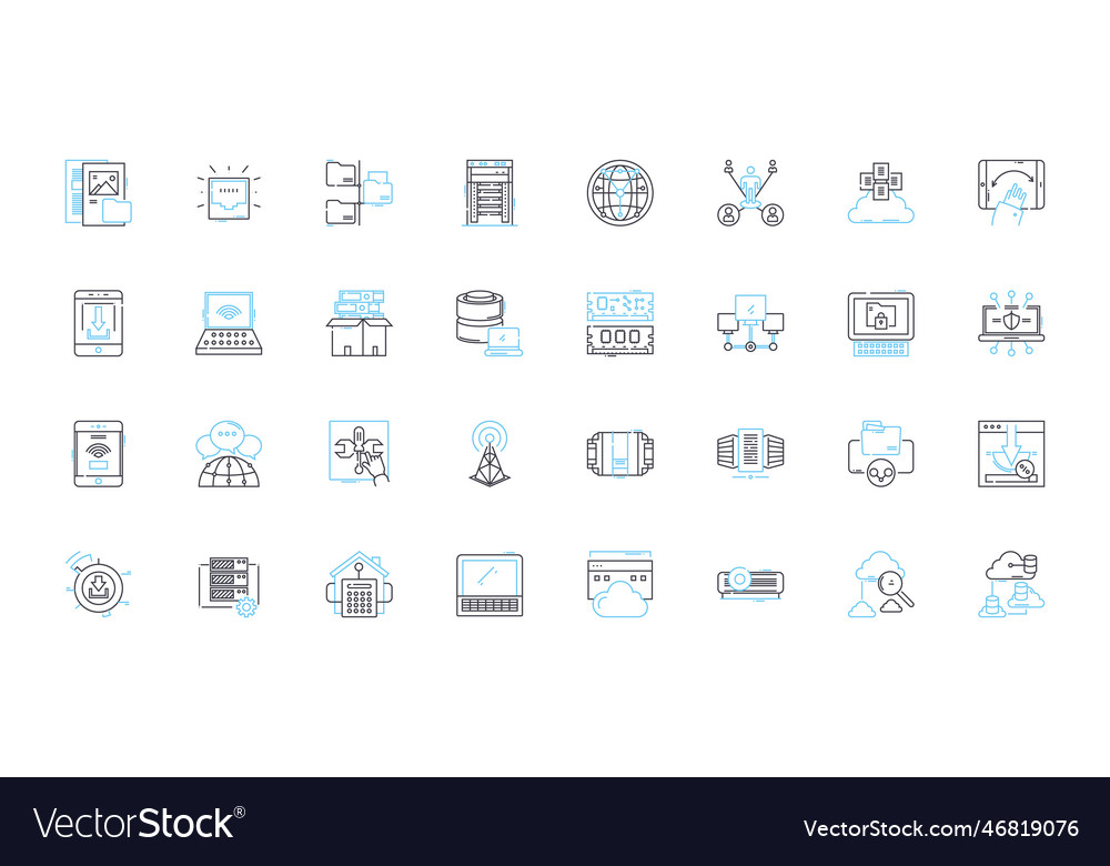 Cloud devices linear icons set storage computing Vector Image
