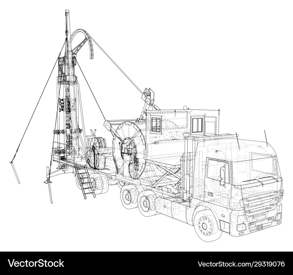 Coiled tubing unit machine layers visible Vector Image