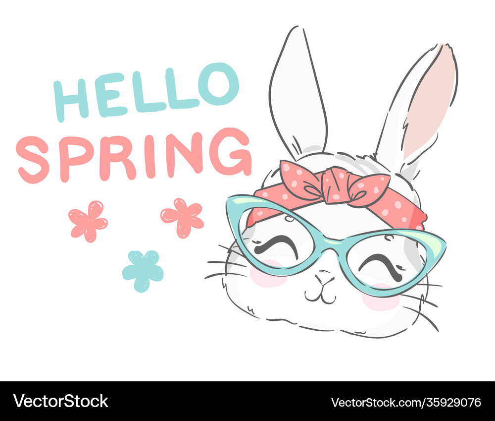 Hand drawn cute bunny with glasses and a bow Vector Image