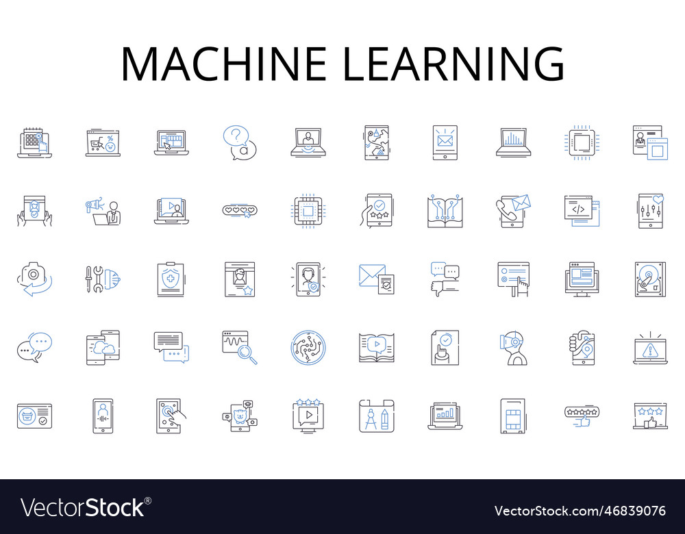 Machine learning line icons collection green mow Vector Image