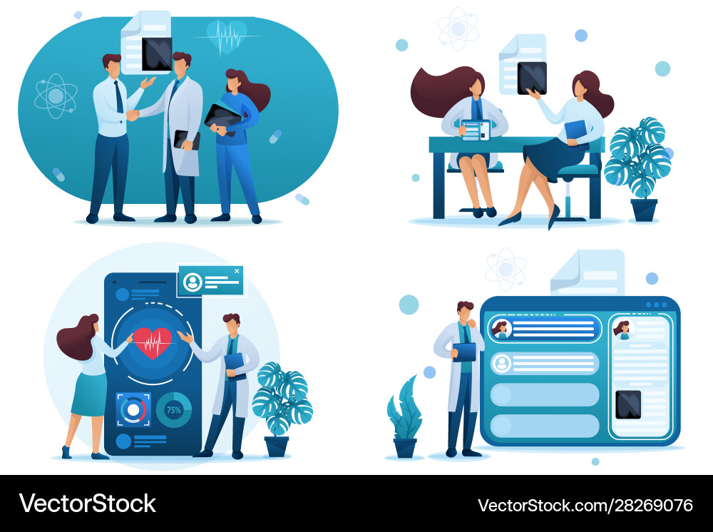 Set 2d flat digital health consultation patients Vector Image