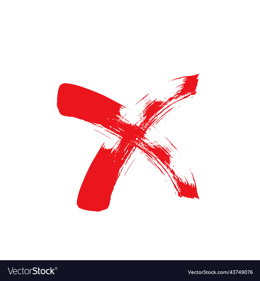 X mark icon brush drawn red cross grunge Vector Image