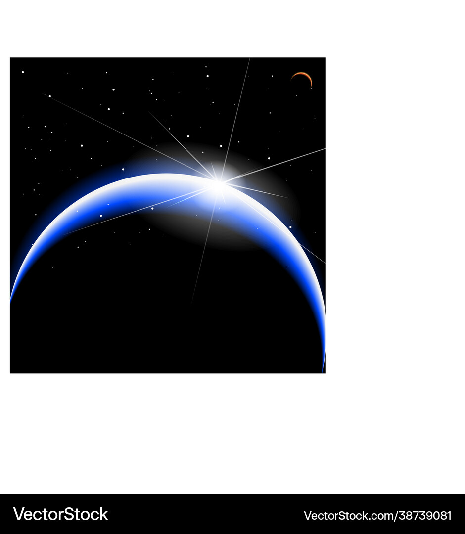 Blue rising sun on earth planet Royalty Free Vector Image