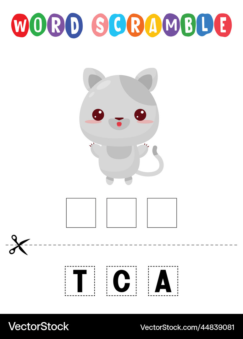 Cat word scramble educational game for kids Vector Image