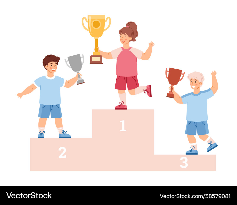 Children winners with gold silver and bronze Vector Image