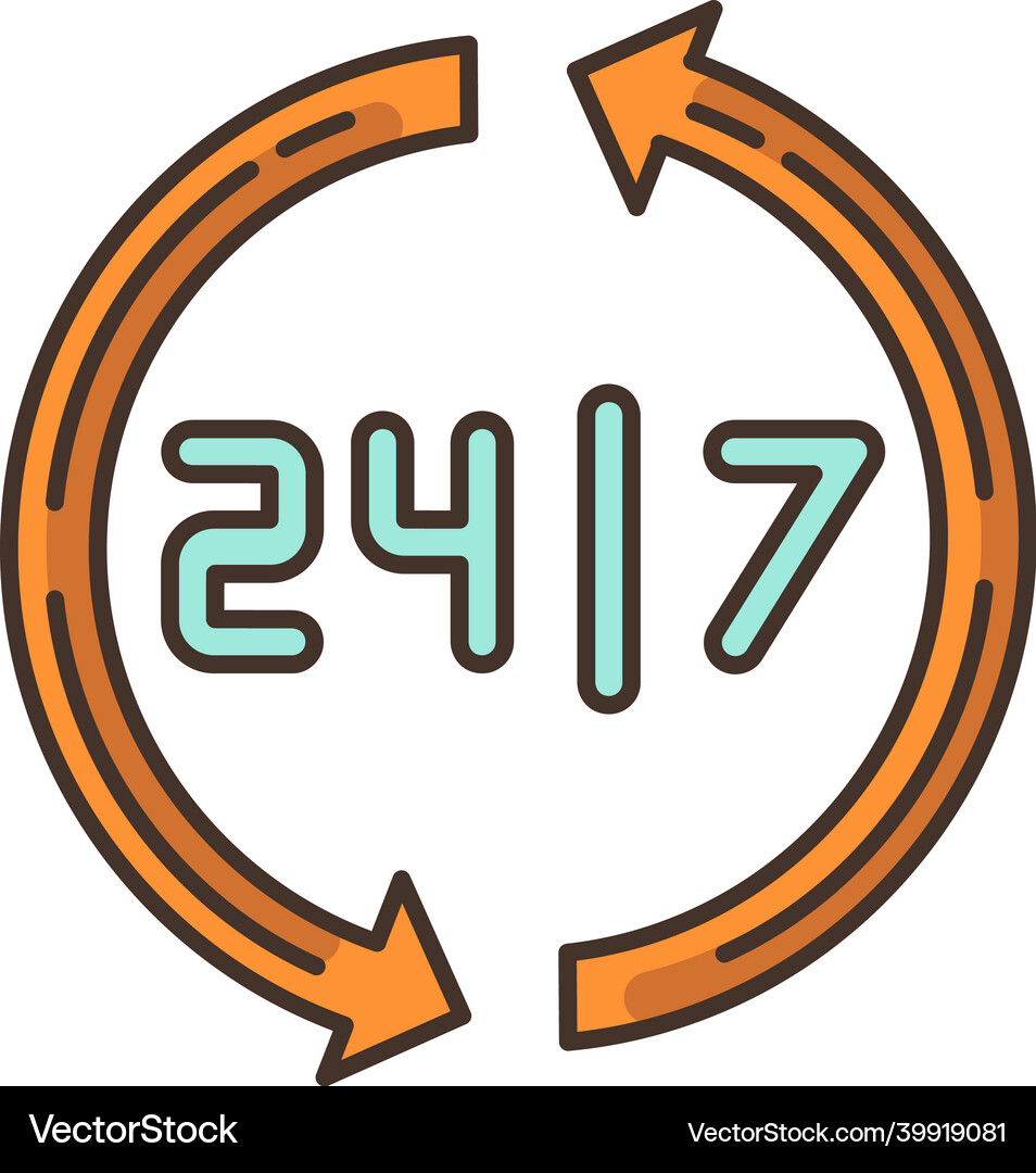 Open around the clock rgb color icon 24 7 hour Vector Image