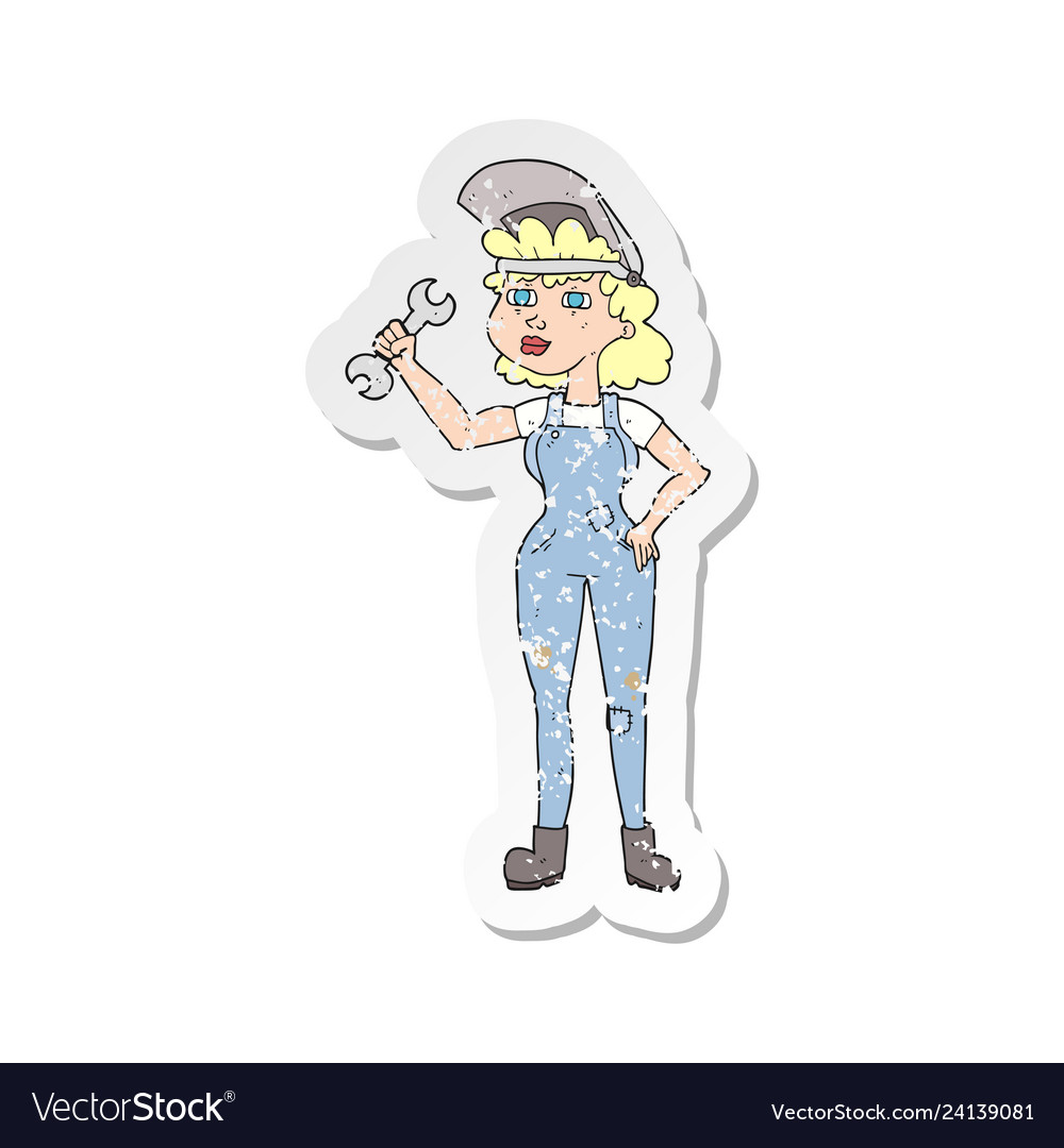 Retro distressed sticker a cartoon woman Vector Image
