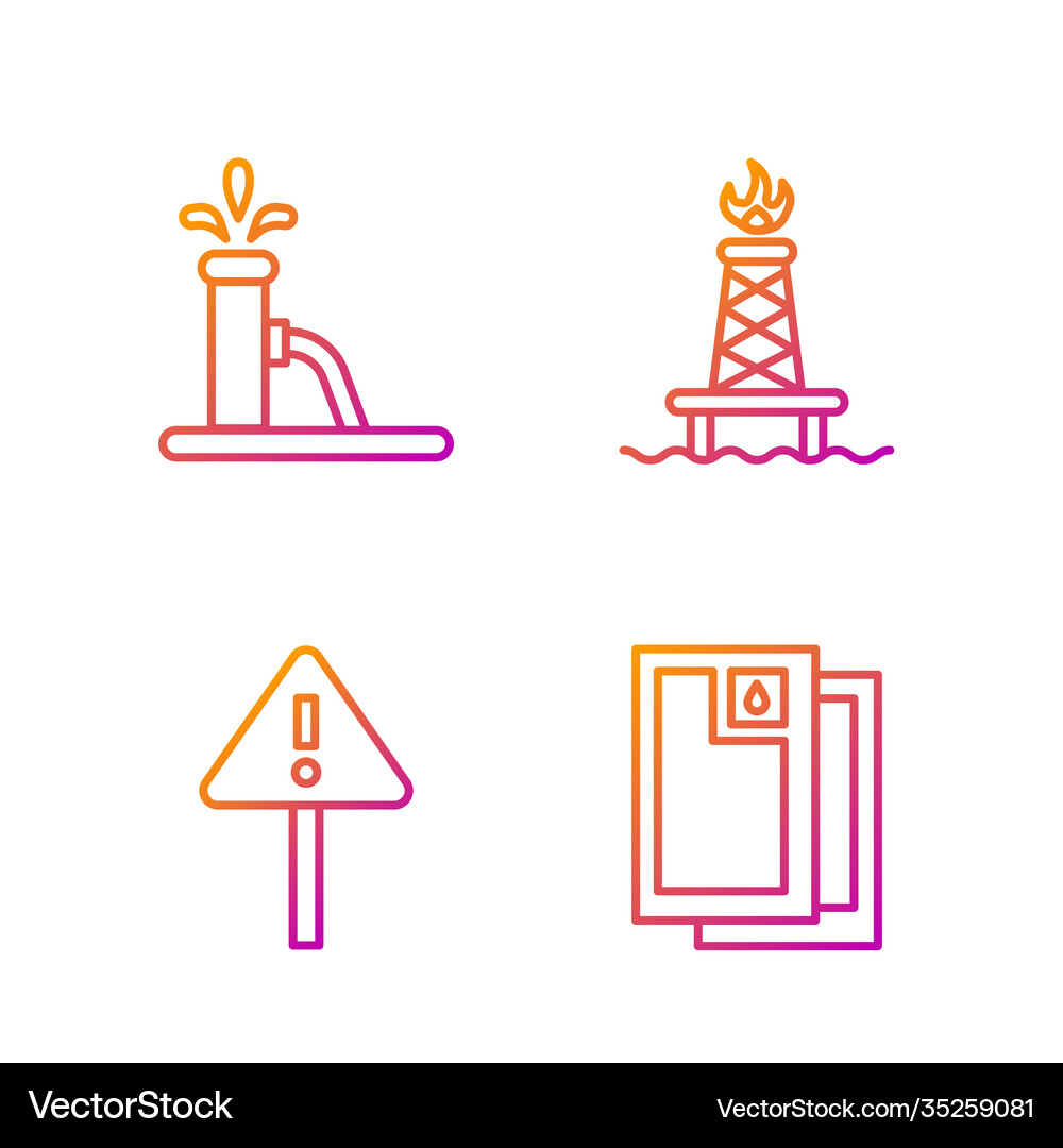 Set line barrel oil exclamation mark in triangle Vector Image
