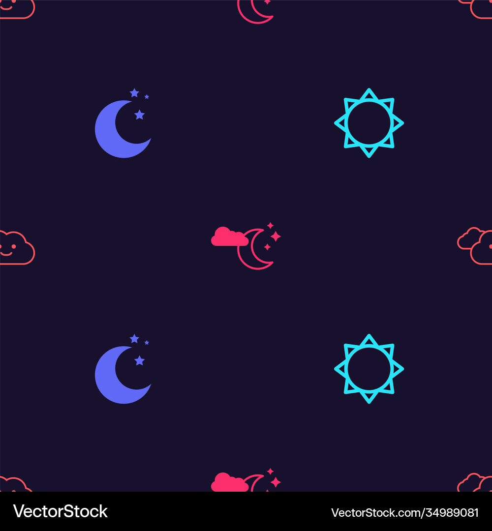 Set sun moon and stars cloud with moon Royalty Free Vector