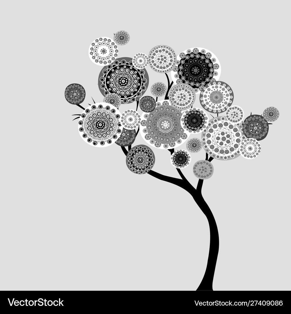Abstract tree with doodle flowers Royalty Free Vector Image