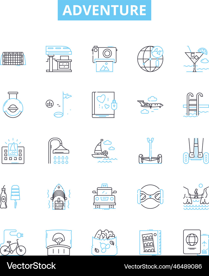 Adventure line icons set voyage Royalty Free Vector Image
