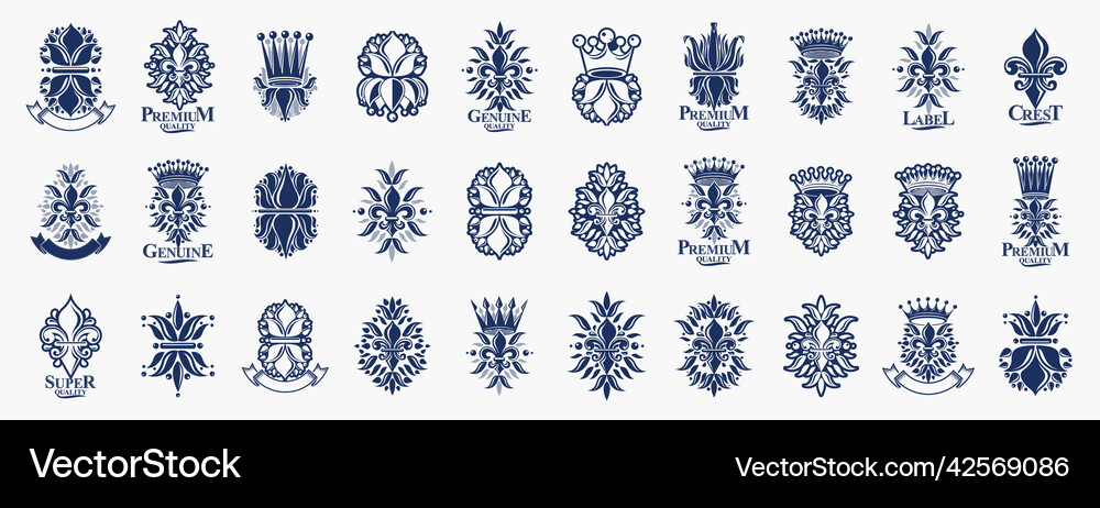 Crowns vintage heraldic emblems big set antique Vector Image
