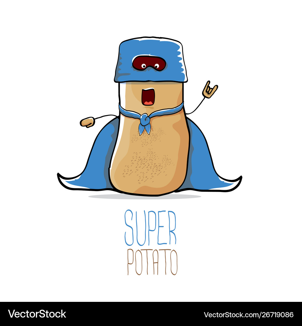 Funny cartoon cute brown super hero potato Vector Image