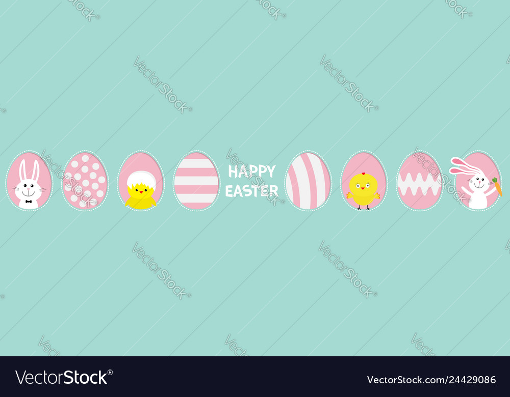 Happy easter text painted pattern egg frame set Vector Image