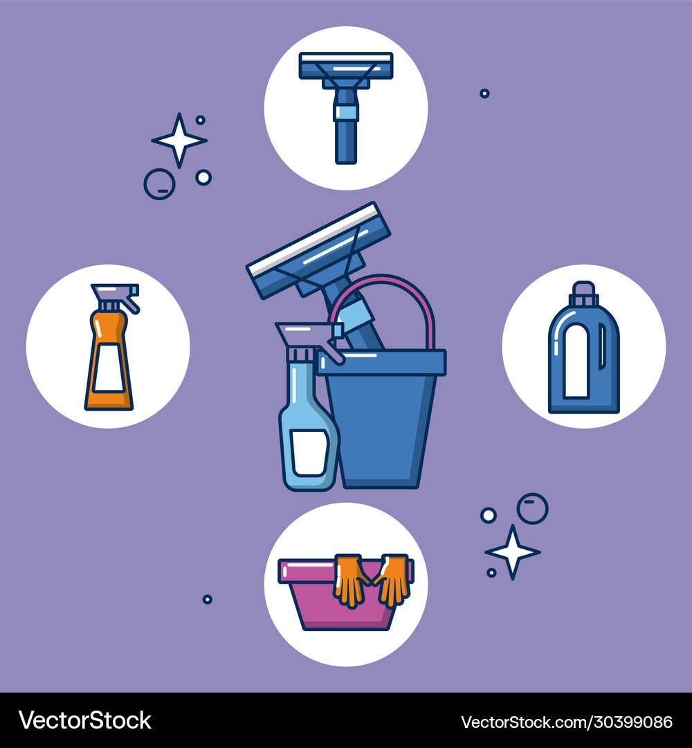 Housekeeping tools and products icons Royalty Free Vector