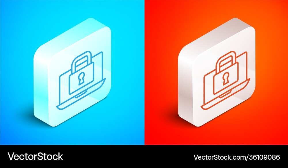 Isometric line laptop and lock icon isolated Vector Image
