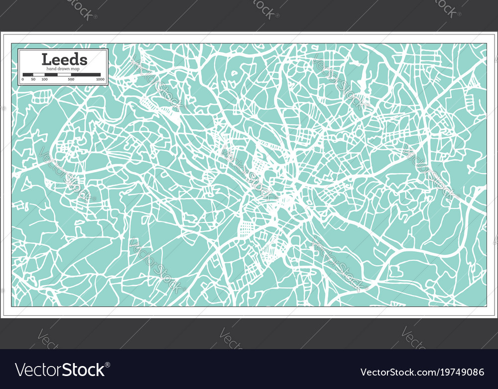 Leeds england city map in retro style outline Vector Image Leeds england city map in retro style outline Vector Image