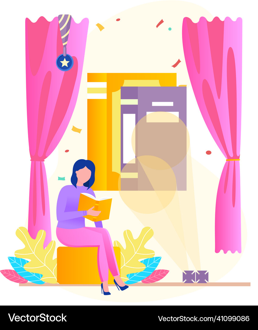 Young woman reading book studying at home Vector Image