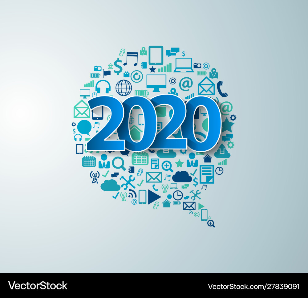 2020 new year with app icons technology Royalty Free Vector