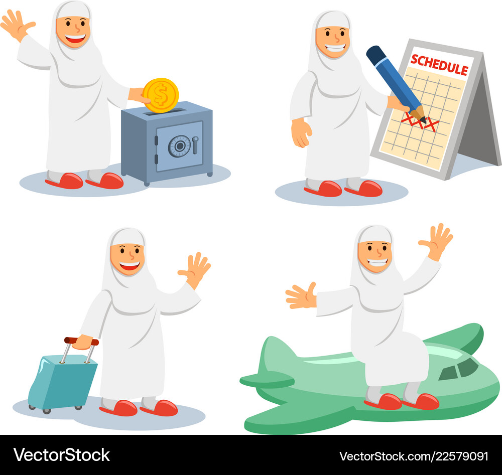 Cute flat hajj pilgrimage women character setting Vector Image