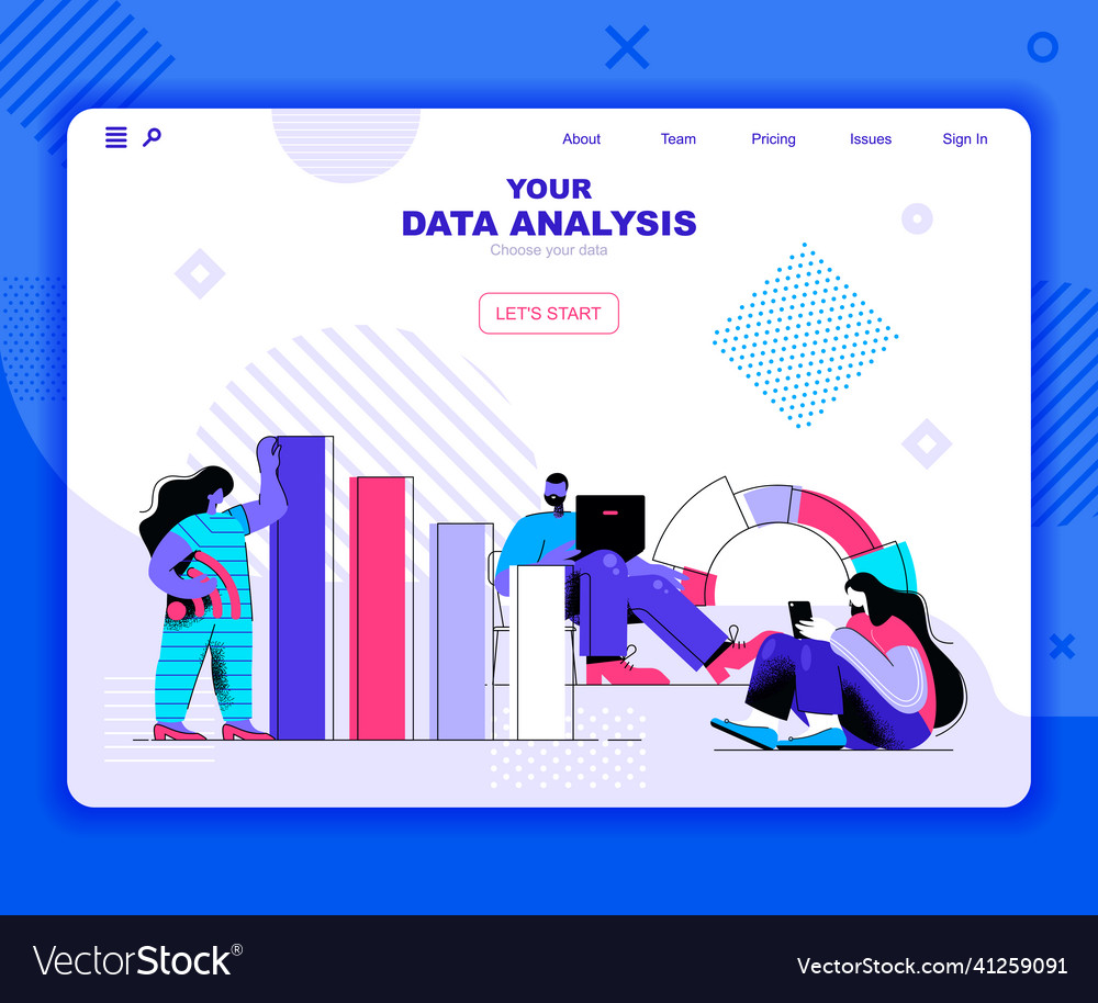 Data analysis landing page template Royalty Free Vector