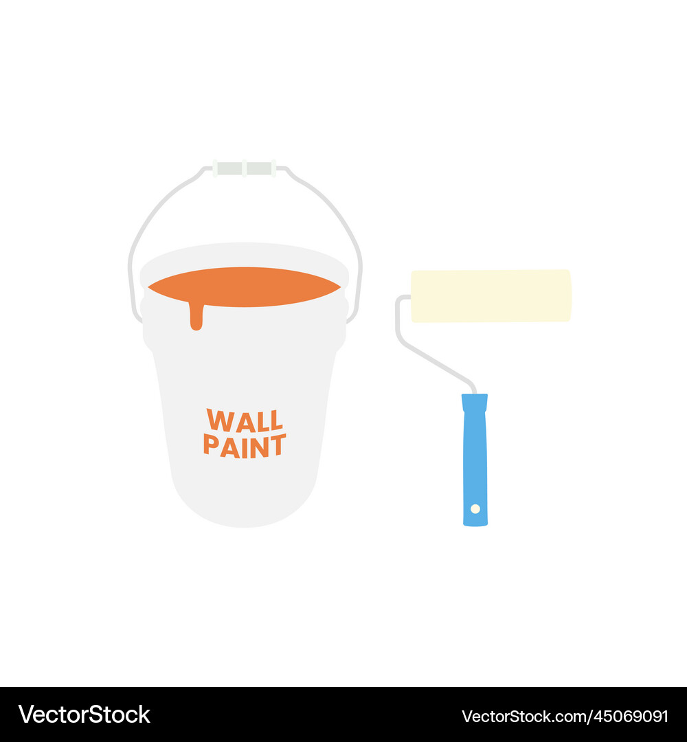 Paint roller and wall bucket flat clean Royalty Free Vector