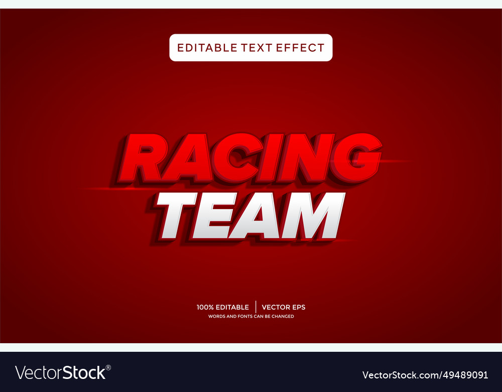 Racing Team 3d Text Effect Template Royalty Free Vector
