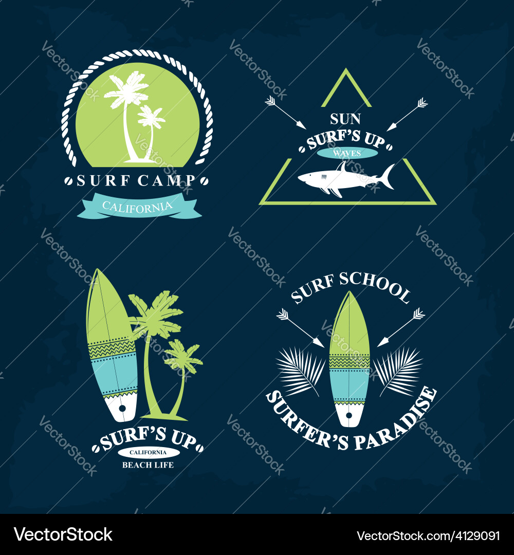 Surfing summer icons labels collection Royalty Free Vector