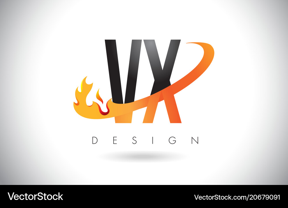 Vx v x letter logo with fire flames design Vector Image